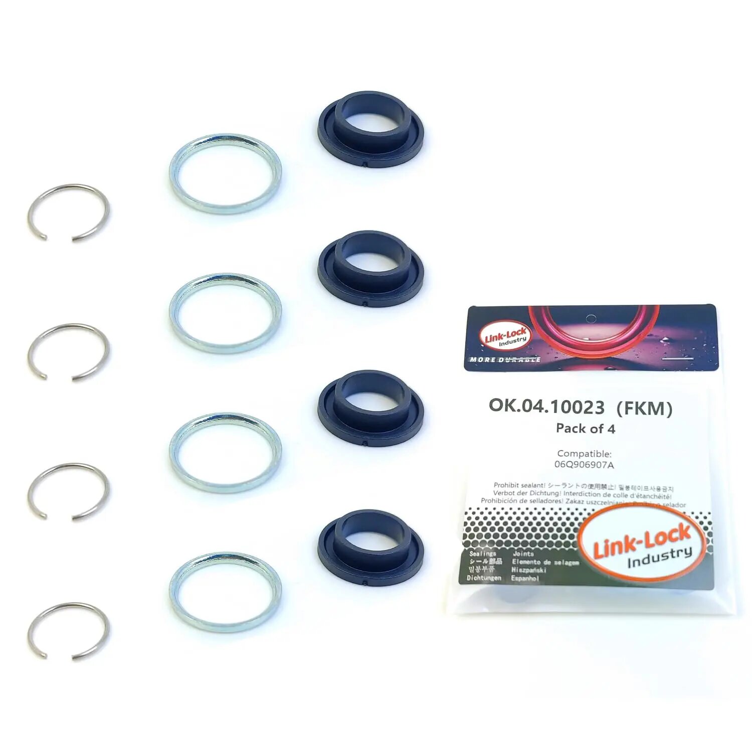 Ремонтный комплект топливных форсунок LINK-LOCK 4Set OK.04.10023 06Q906907A с уплотнительными кольцами FKM Viton для VW, AUDI 2.0T 45T DUVA DMTA