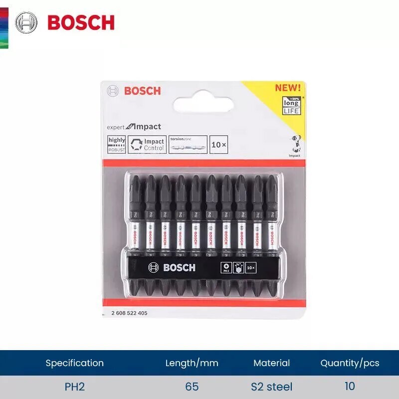 Биты для ударной отвертки Bosch Impact Control PH2, 10 шт, 65 мм, S2