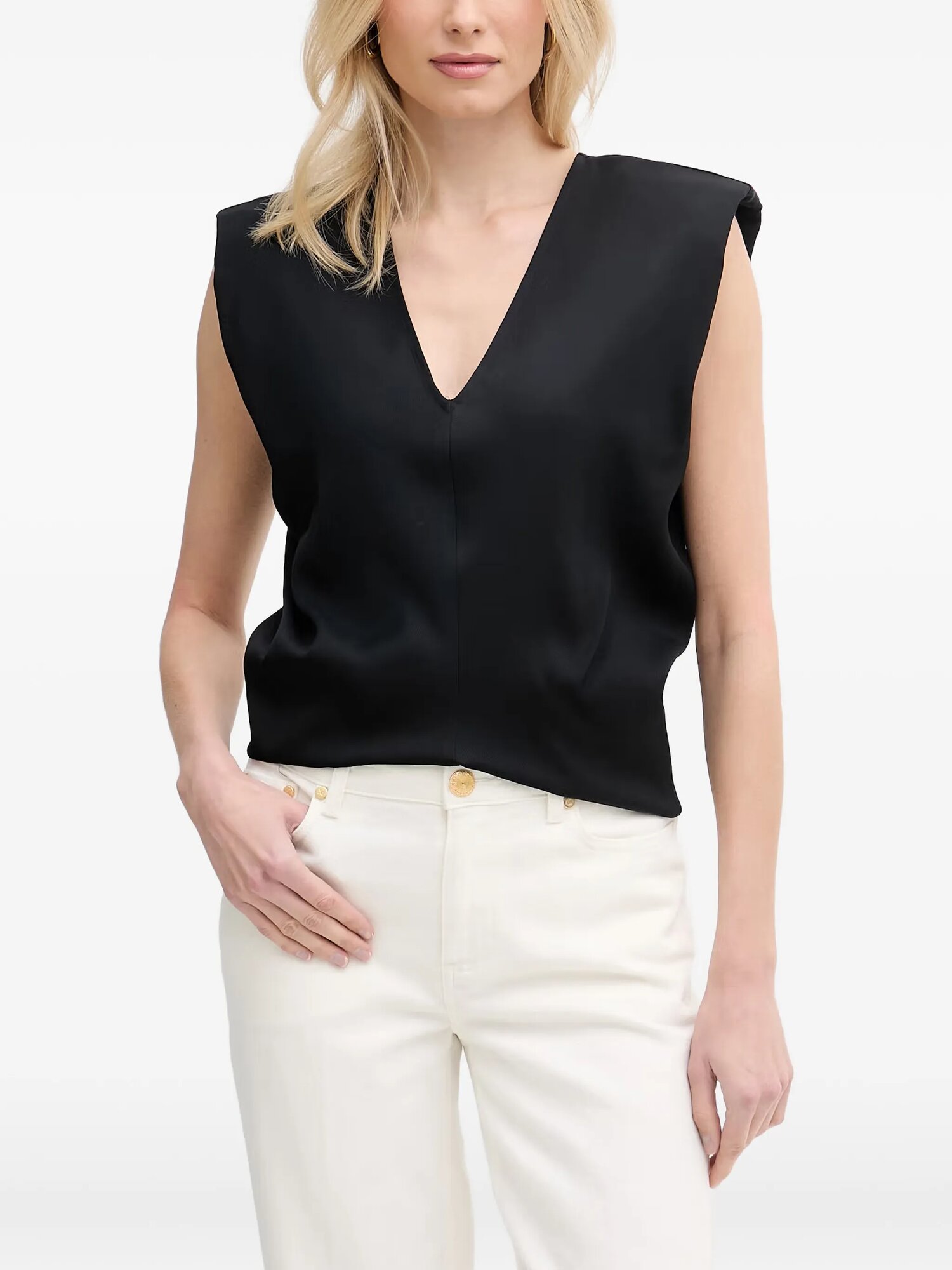 Топ Padded-shoulder V-neck top