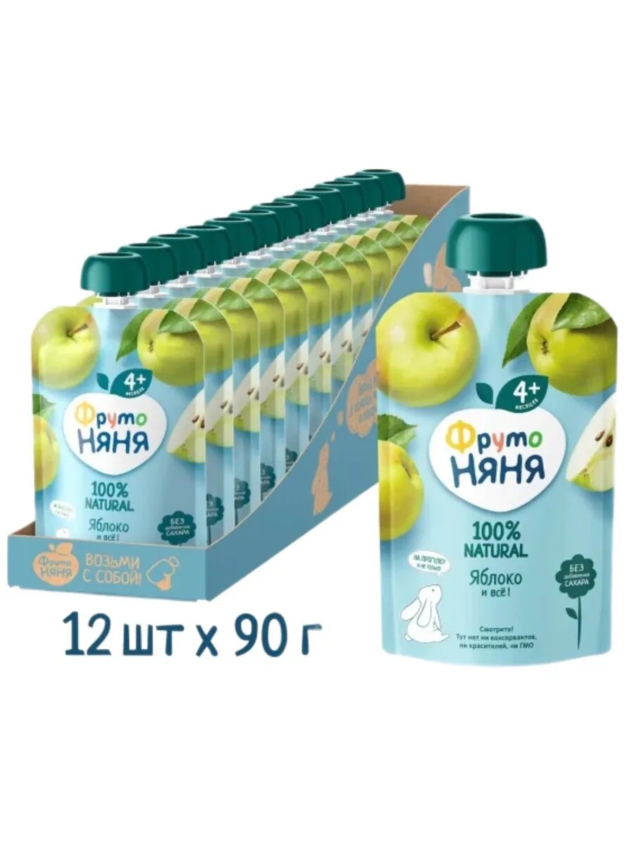 ФрутоНяня Пюре детское из яблок, 12 шт по 90 г