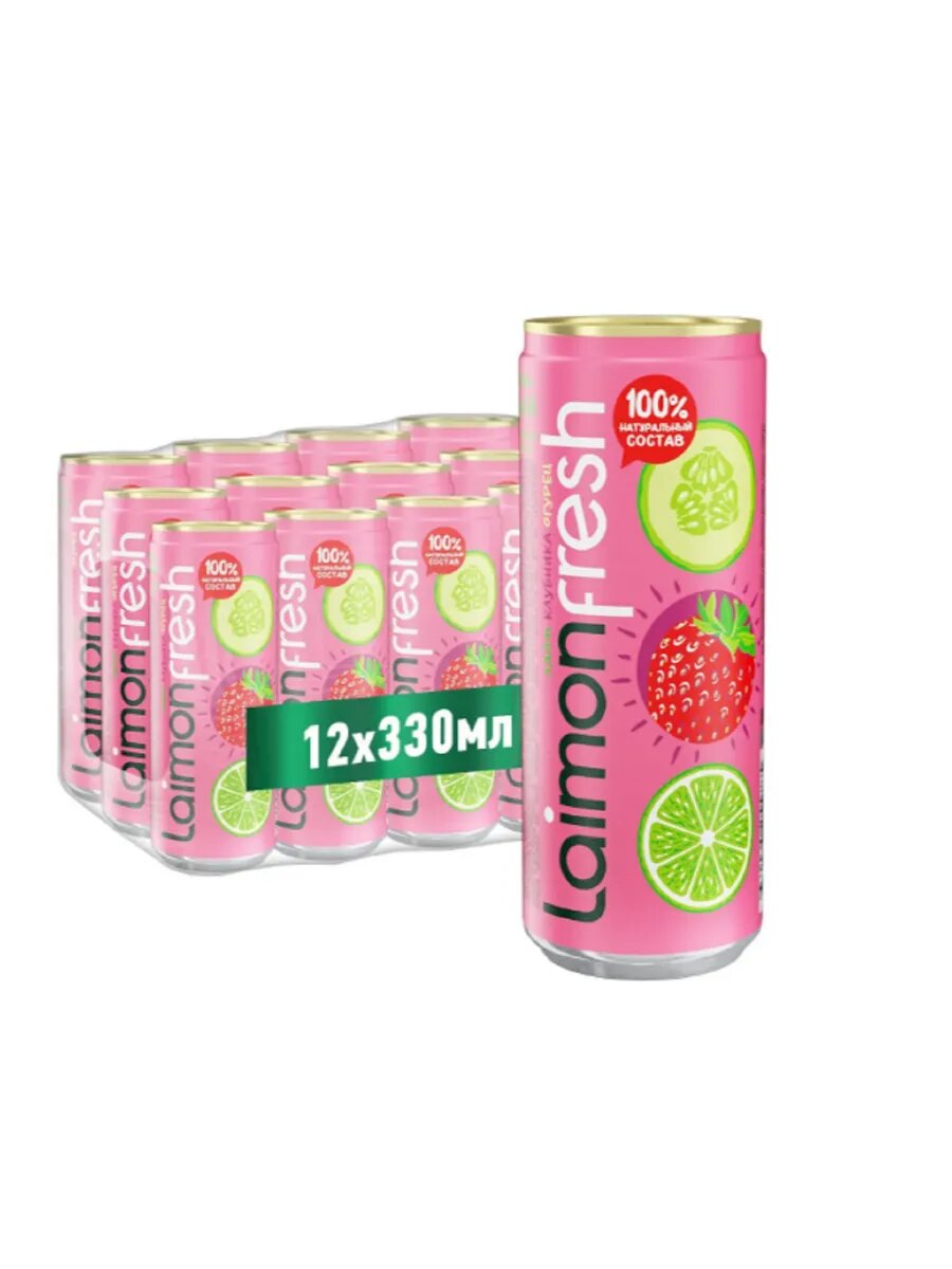 Laimon Лимонад Fresh клубника-огурец-лайм, 12 шт по 0,33 л