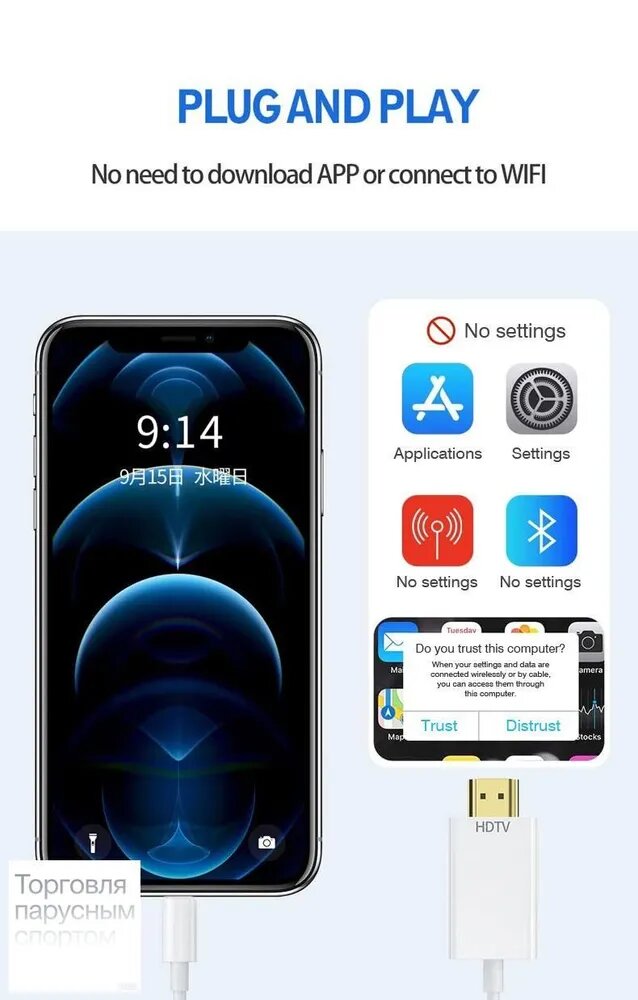 Аудиокабель Apple Lightning/HDMI длиной 1.8 м с проводником из манганина, 1 штука в упаковке — фото 1