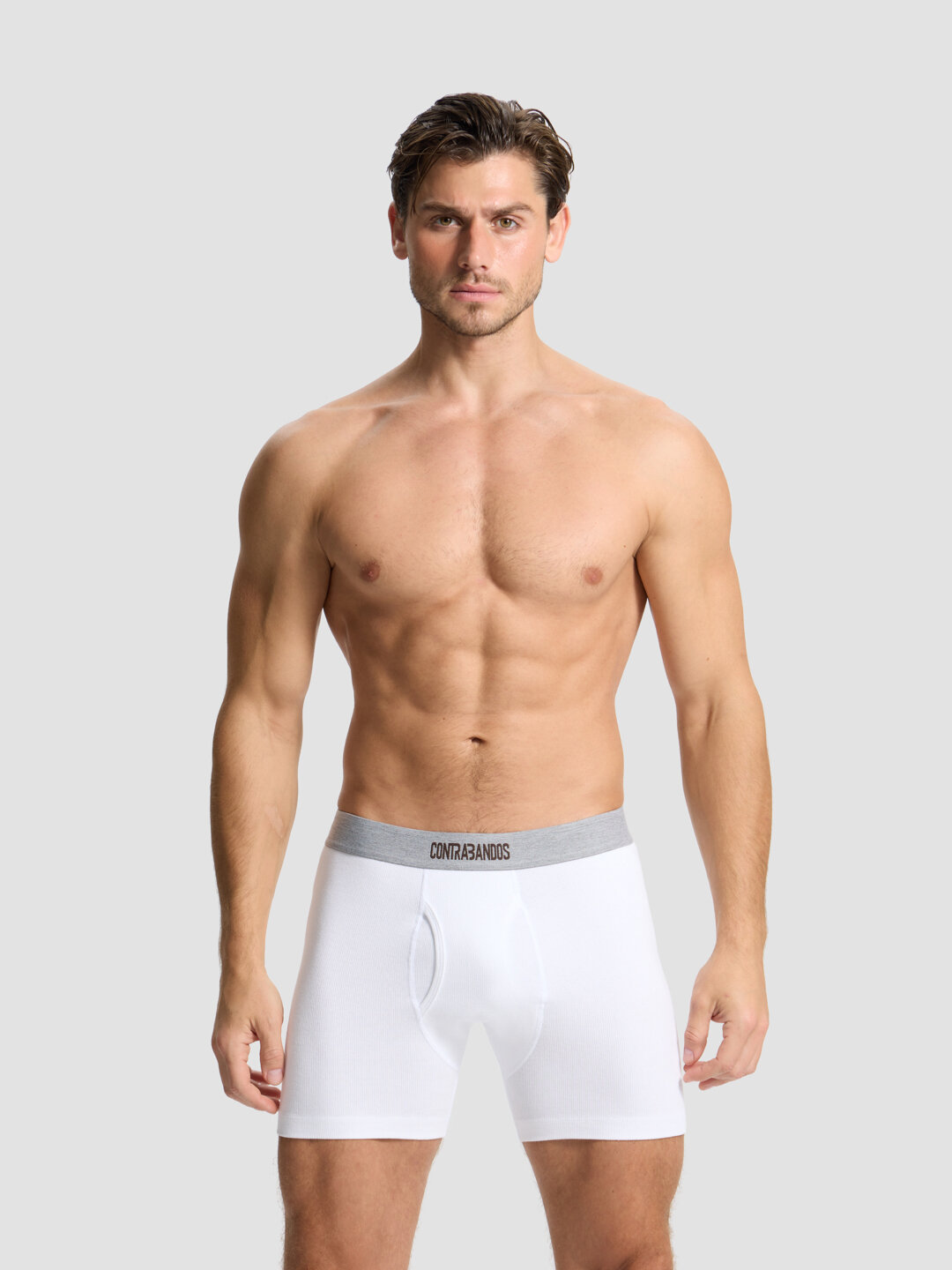 Трусы CONTRABANDOS удлиненные BOXERS LONG RIB WHITE, в "рубчик"