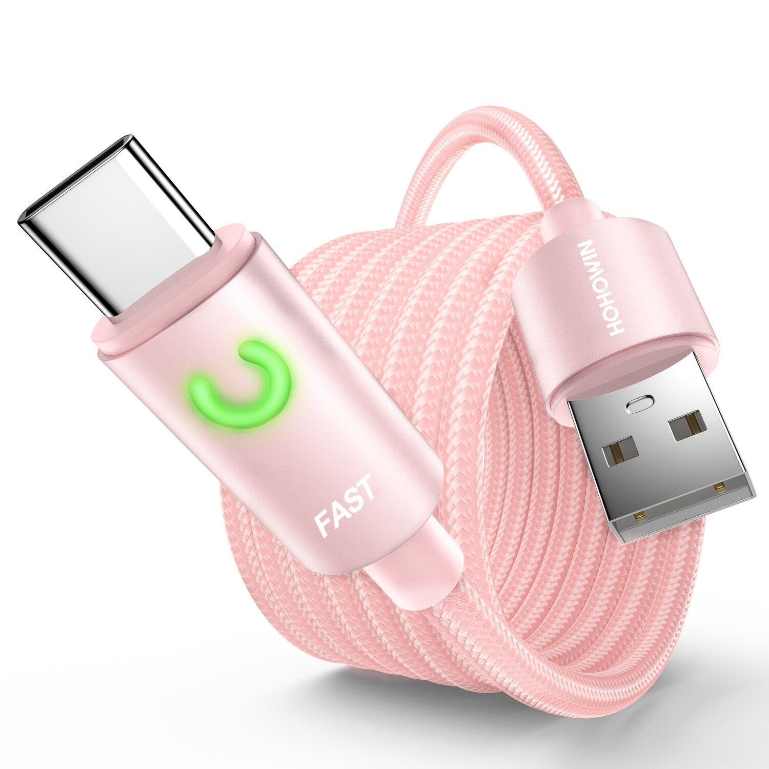 USB-C кабель для быстрой зарядки, 1м, розовый, совместим с iPhone 15/16/17, Samsung, Google, LG, OnePlus, Xiaomi и другими