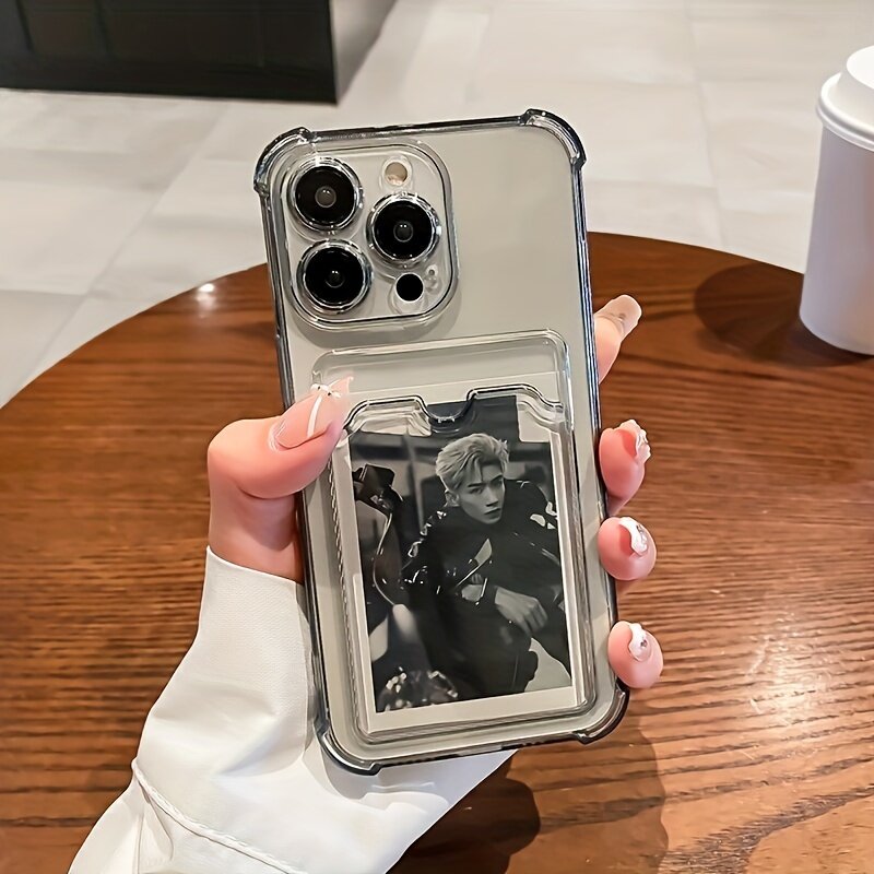 Прозрачный чехол-накладка для iPhone 13 Pro Max с отделением для карт, прозрачный черный