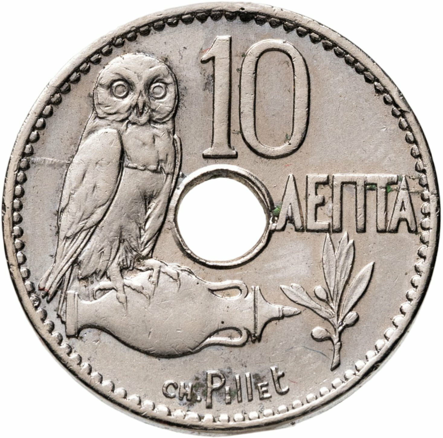 Греция 10 лепт 1912, Никель, в сохранности XF