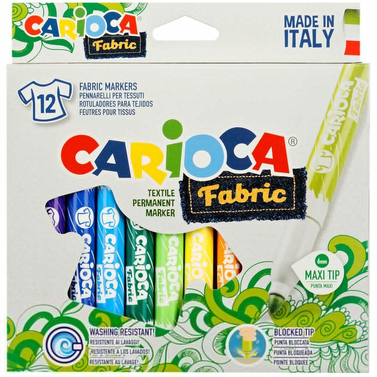 Набор фломастеров для ткани Carioca "Fabric Liner" 12 цветов, картон (40957), 24 уп.