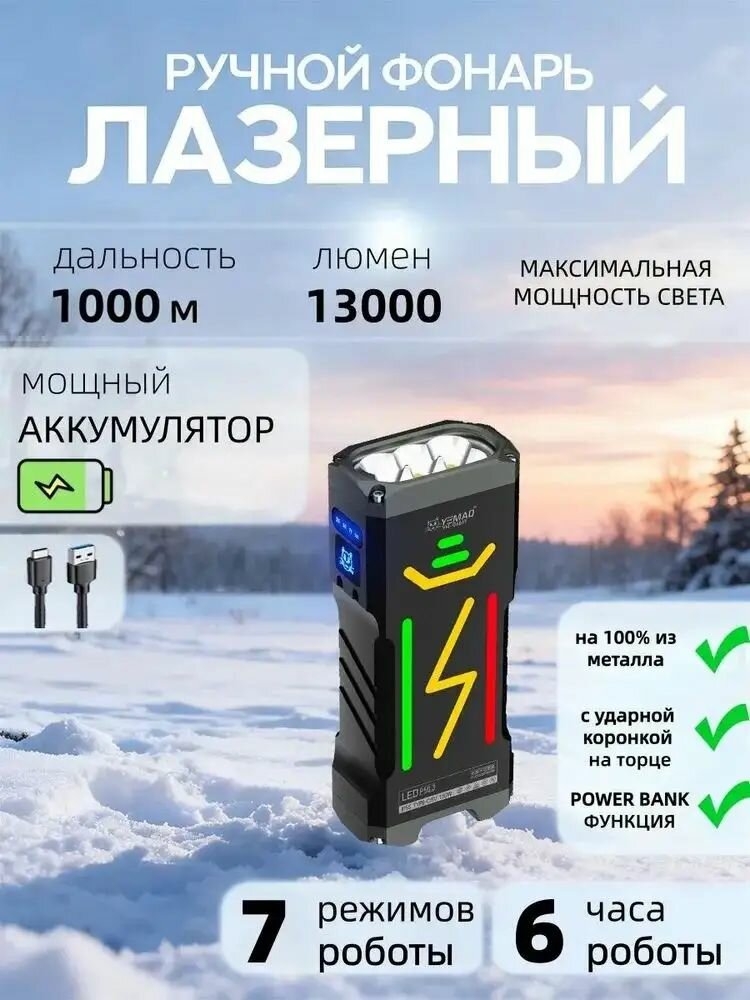 Фонарик аккумуляторный ручной мощный