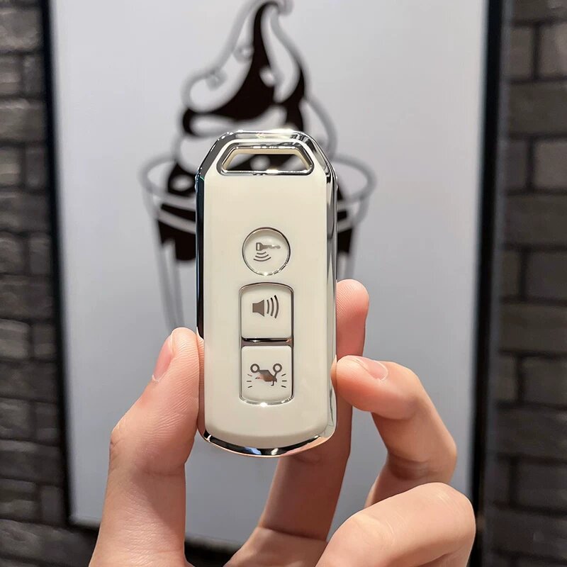 Чехол для ключа мотоцикла с умным 3-кнопочным механизмом, одиночный корпус белого цвета, только серебряная табличка