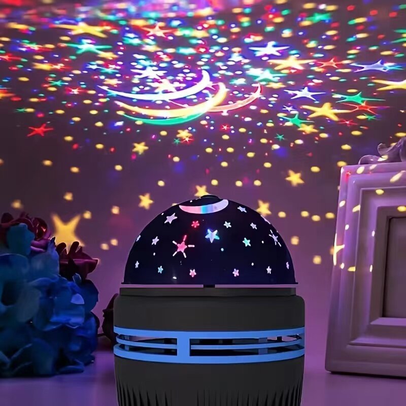 Светодиодный ночник-проектор звездного неба и луны RGB с автоматическим вращением и питанием от USB, в романтическом стиле