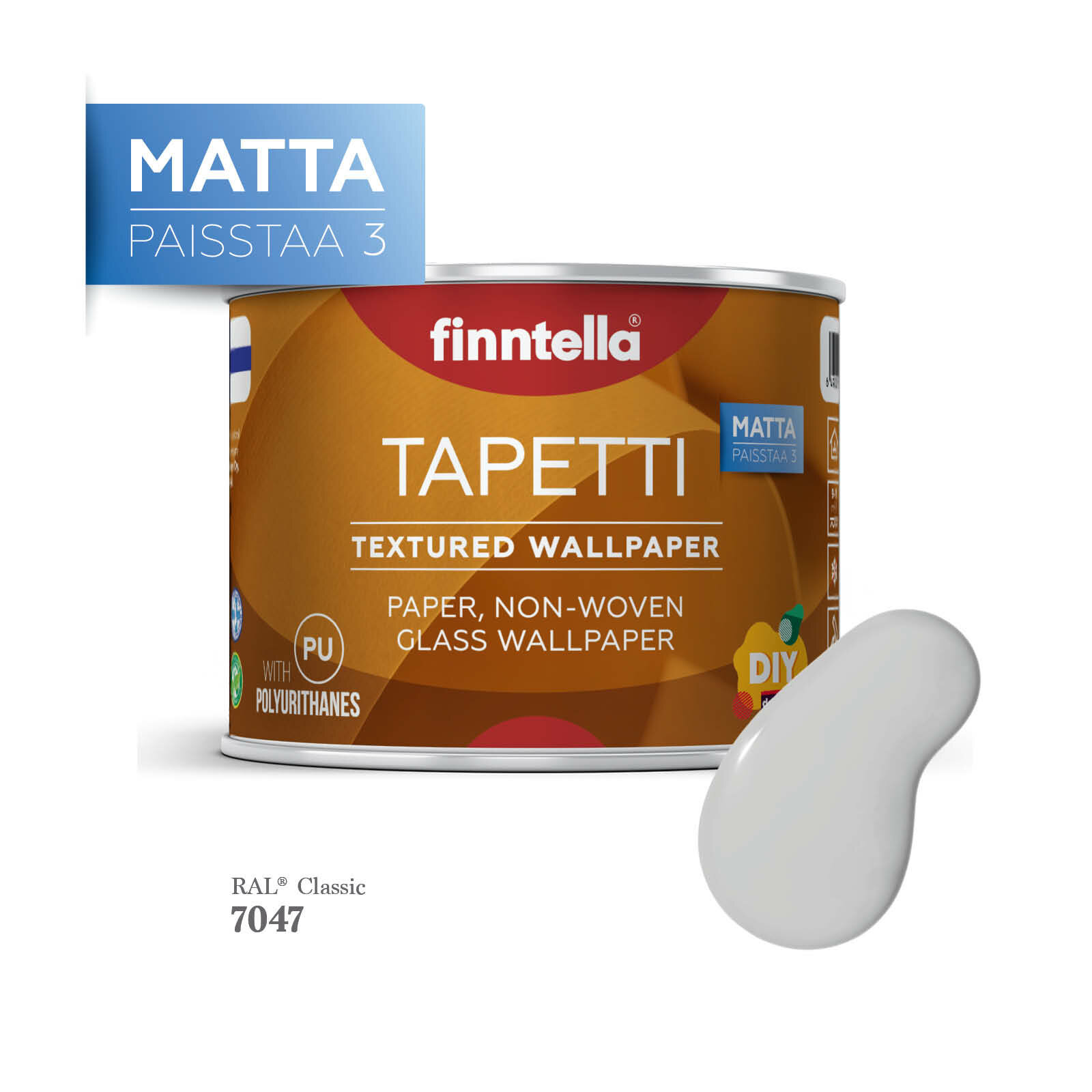 Матовая краска для обоев под окраску TAPETTI Matta FINNTELLA, Цвет RAL 7047 Телегрей 4 (Telegrey 4), 0,45л