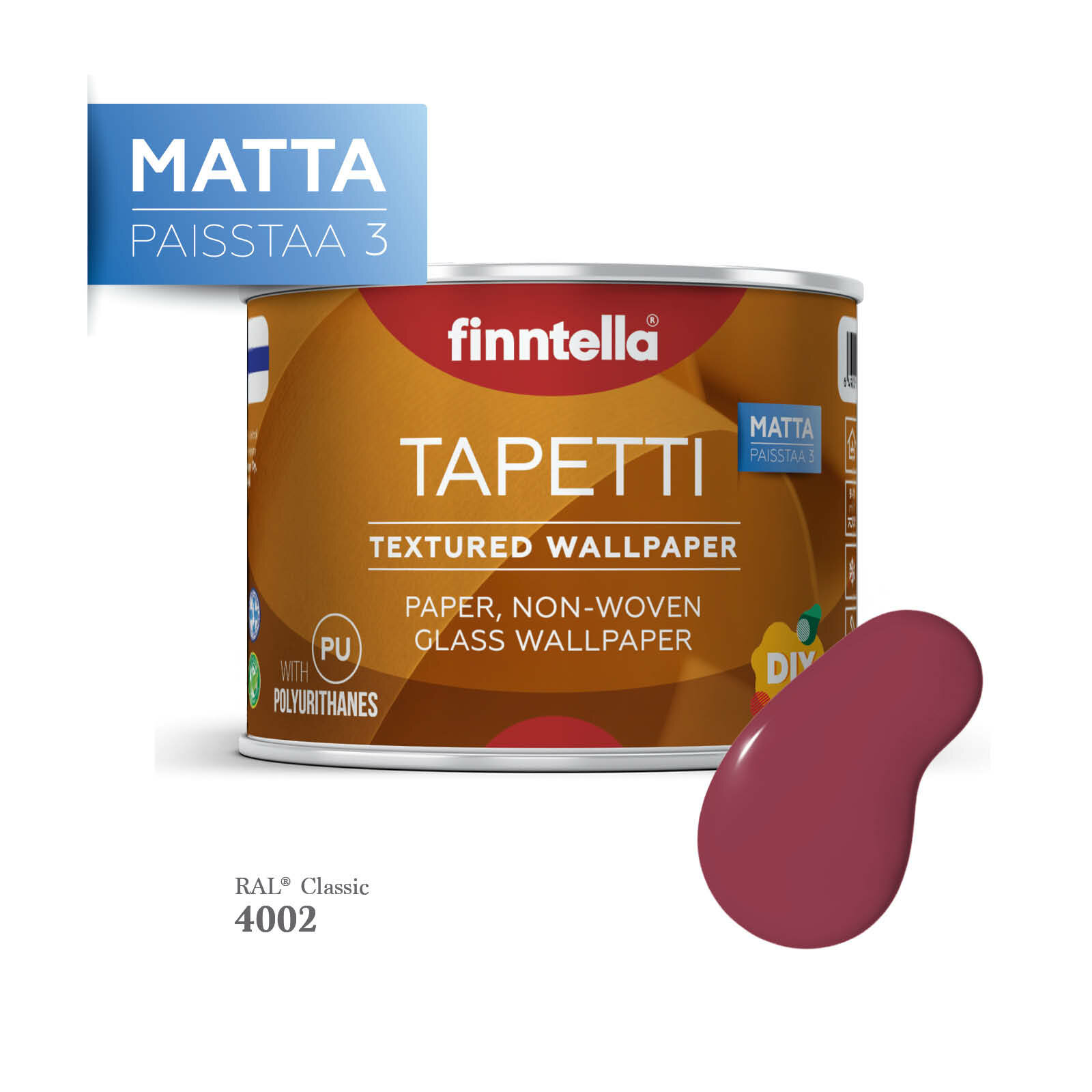 Матовая краска для обоев под окраску TAPETTI Matta FINNTELLA, Цвет RAL 4002 Красно-фиолетовый( Red violet), 0,45л