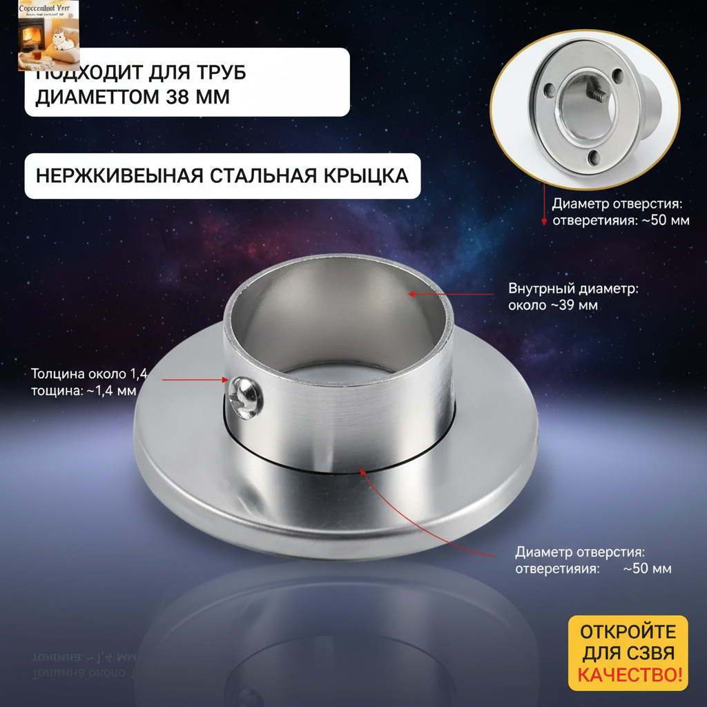 Фланец для трубы 38 мм, 2 шт, нержавеющая сталь, крепление для стойки, опора для трубы, фланцевая муфта