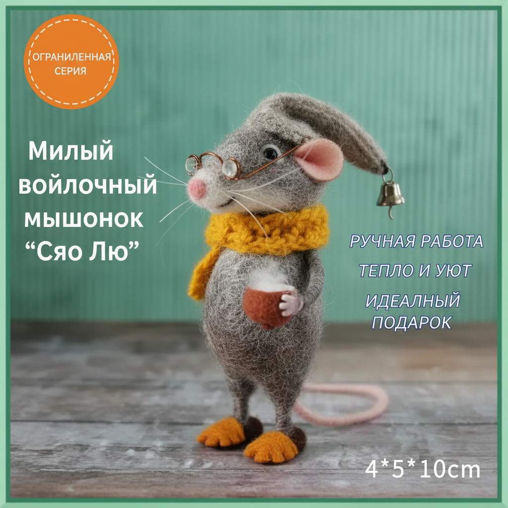 Милая мышка , войлочная игрушка ручной работы, кукла из хлопка, мягкий плюшевый талисман