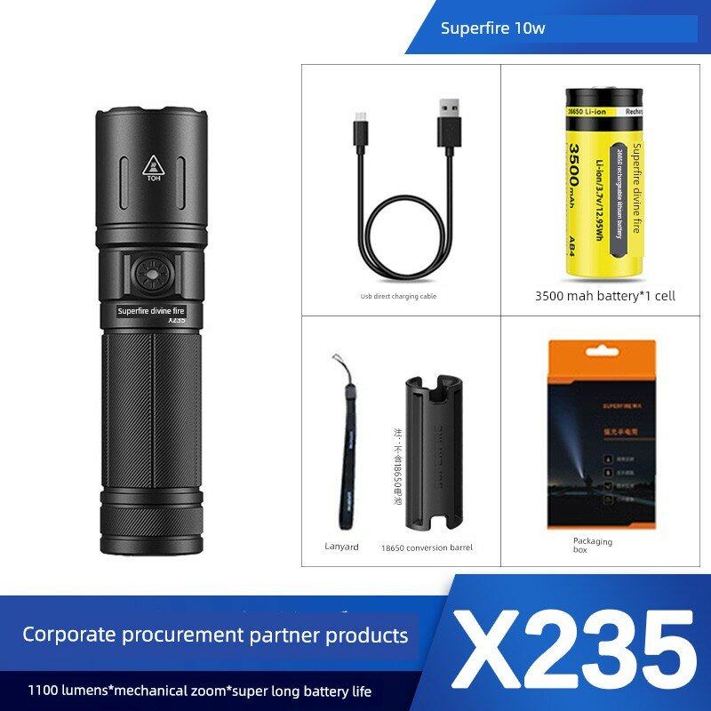 Фонарь Shenhuo X235 2026 года, мощный, с USB-зарядкой, на аккумуляторе 26650, с зумом, компактный, ультраяркий, для
