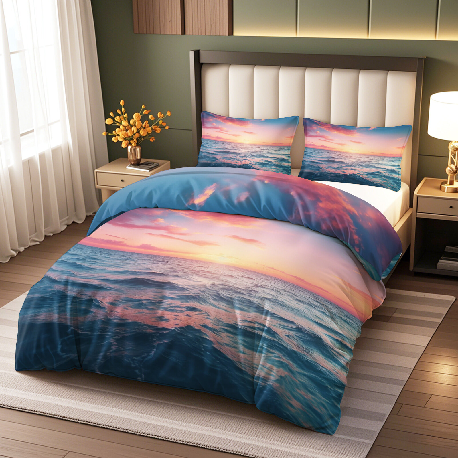 Океан Комплект постельного белья 200x220cm наволочки 70х70, Закат И Волны постельные принадлежности