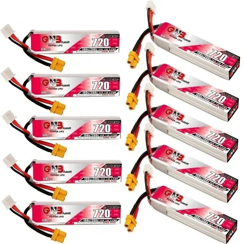 Литиевая батарея GAONENG GNB 2S HV Lipo Battery 720mAh 7.6V 100C/200C XT30U-F Plug