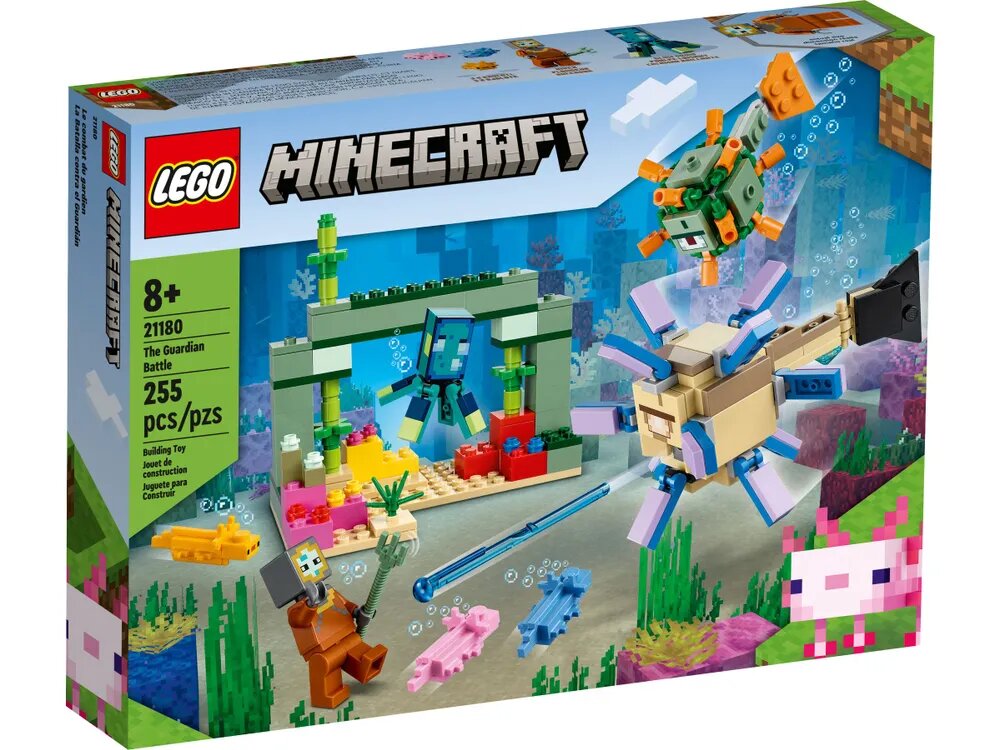 Лего Minecraft серия, LEGO 21180 Битва со стражем, lego конструктор для мальчика, лего для девочек