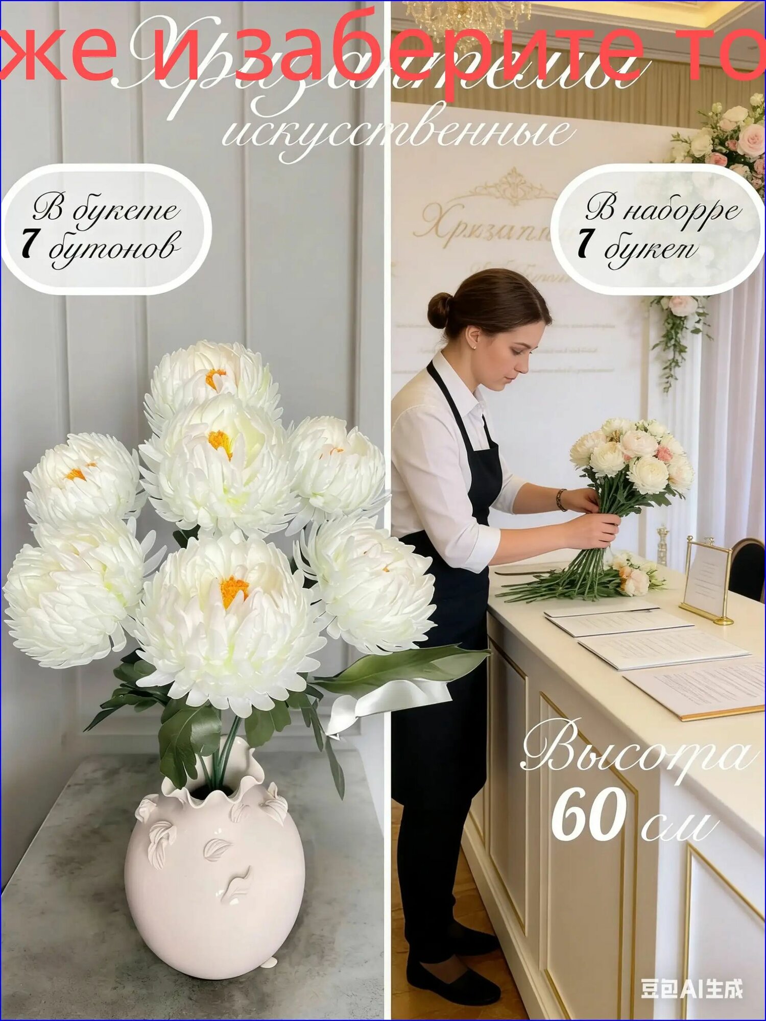 Стабилизированные цветы Хризантема, 60 см, 100 гр, 1 шт
