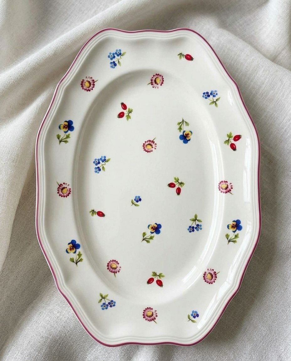 Овальное блюдо Petite Fleur 22 см х 31 см , цветочный принт /молочный — фото 1