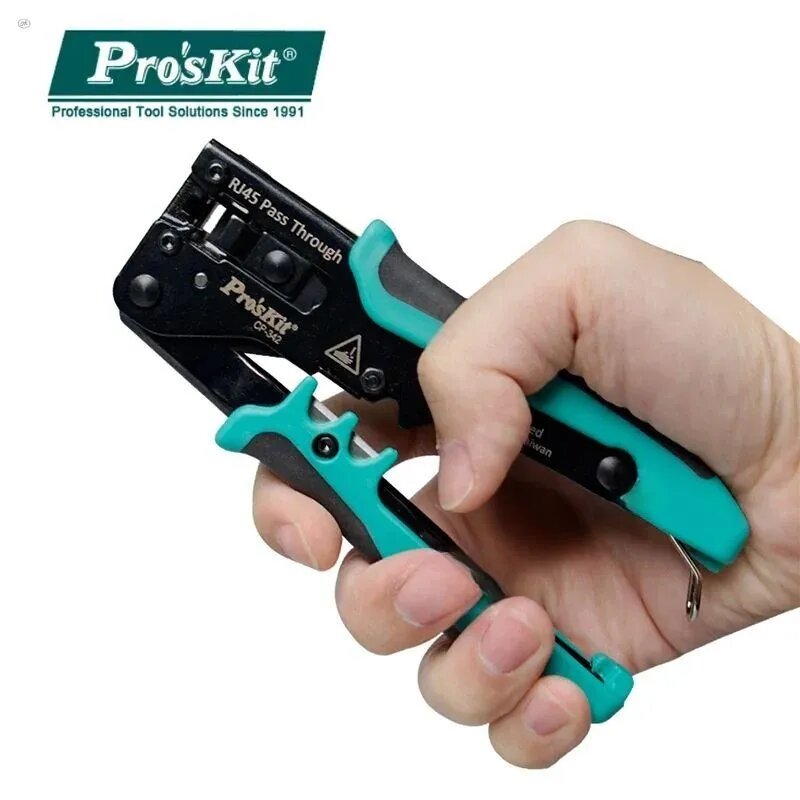 Pro'skit CP-342 Мини-обжимные клещи со сквозными концами 8P8C RJ45 Инструмент для обжима с перфорированной кристаллической головкой 4-в-1 Инструмент для зачистки кабеля Ethernet LAN