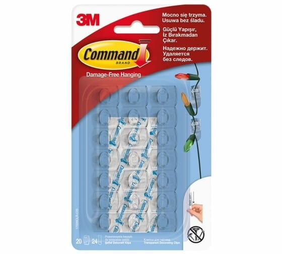 Клипсы для гирлянд Command 3m, прозрачная (20 клипс)_новая свежая партия