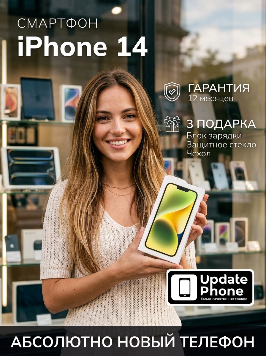 Смартфон Apple iPhone 14 256 ГБ, Dual: (nano SIM + eSIM), Yellow (Желтый)