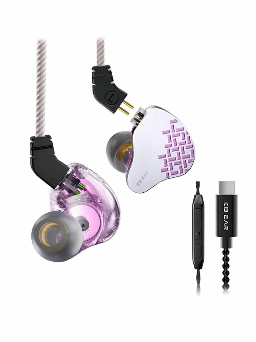 Kbear Rosefinch с микрофоном USB Type-C, фиолетовый, проводные наушники