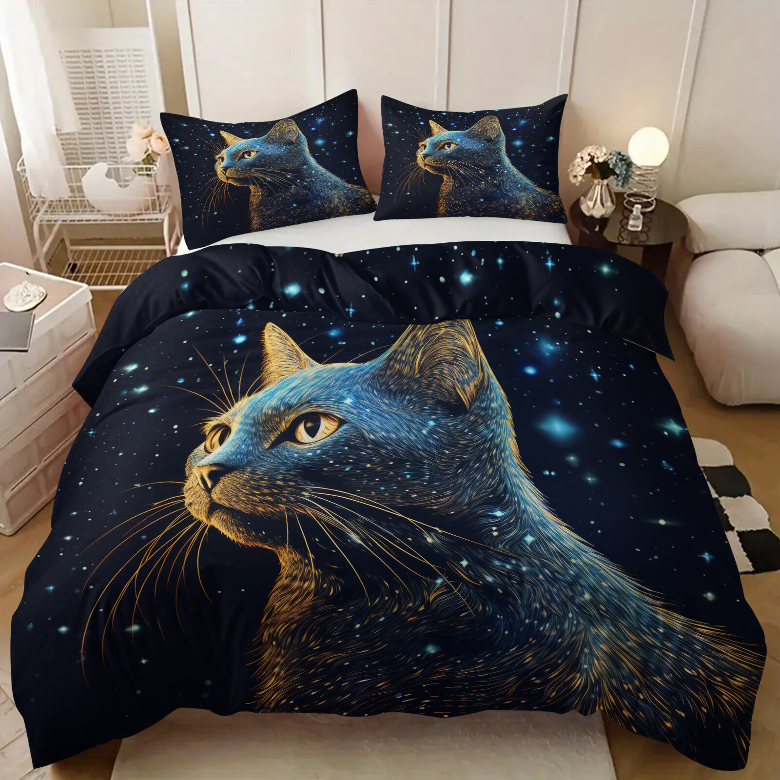 Галактический Кот Комплект постельного белья 200x220cm наволочки 70х70, Милые Животные постельные принадлежности
