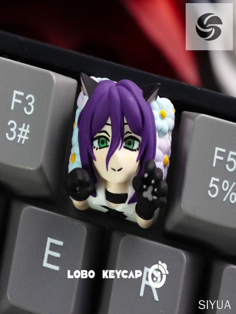 LOBO KEYCAP колпачок ESC с Рэйсэ и Павой из Chainsaw Man, фиолетовые волосы, котячьи ушки и лапы, смоляной, одиночный, для механической клавиатуры, милый аниме-дизайн