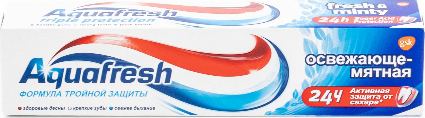 Зубная паста Aquafresh / Аквафреш освежающе-мятная с фтором для защиты зубной эмали 100мл / уход за полостью рта