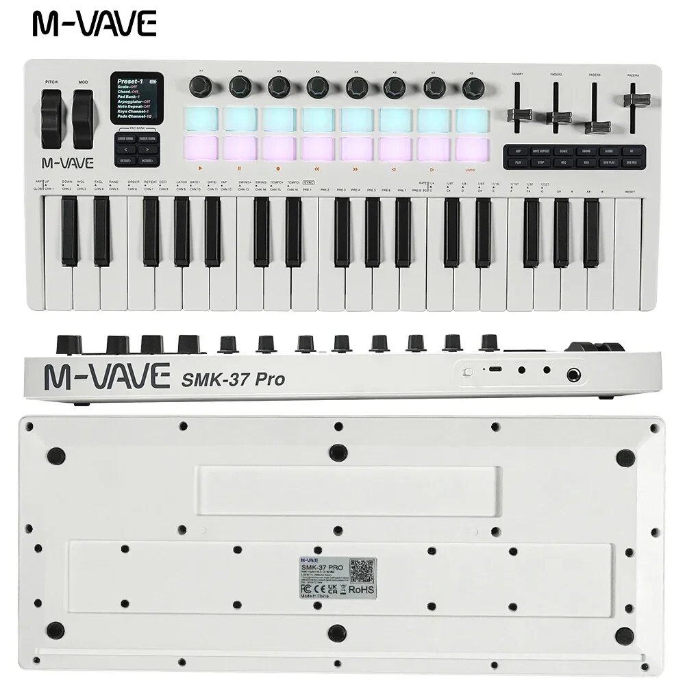 M-VAVE SMK-37 Pro MIDI-клавиатура 37 клавиш, Белый
