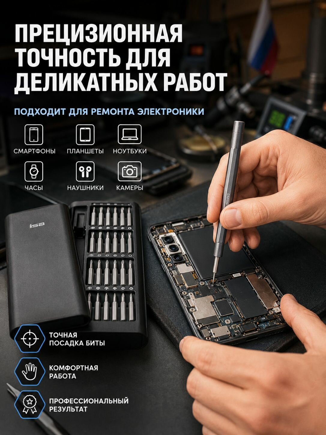 Набор отверток 24 бит в кейсе для точных работ ремонта телефонов, ноутбука, очков, часов, фотоаппарата, бытовой техники миниатюрные отвертки прецизионный набор для электроники ремонтный набор