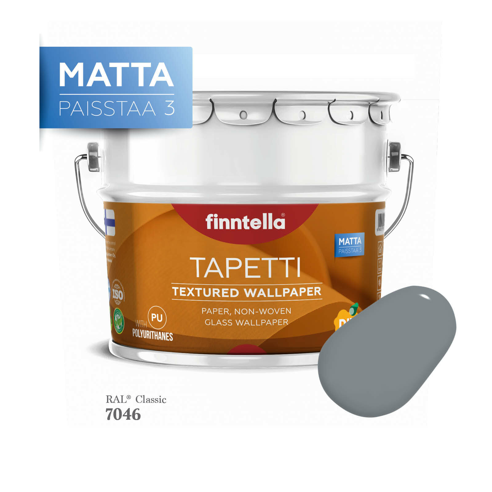 Матовая краска для обоев под окраску TAPETTI Matta FINNTELLA, Цвет RAL 7046 Телегрей 2 (Telegrey 2), 9л