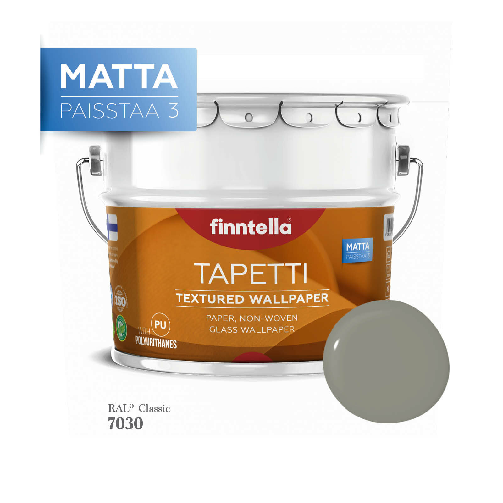Матовая краска для обоев под окраску TAPETTI Matta FINNTELLA, Цвет RAL 7030 Каменно-серый (Stone grey), 9л