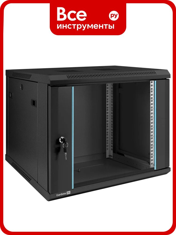 Шкаф телекоммуникационный ExeGate 19 настенный 9U EC-WM-9U.450. G. BLACK 19”, 9U, 600x450x500mm ШхГхВ, передняя дверь закаленное стекло, съемные боковые панели 298607