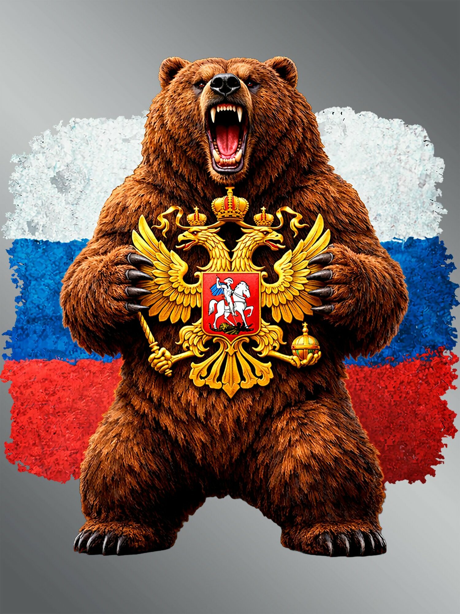 Термонаклейка Русский медведь с Флагом и Гербом России для одежды, принт для детей и взрослых