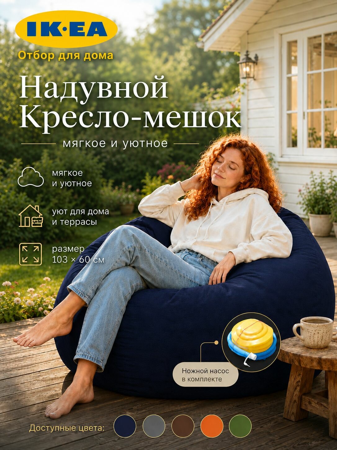 Кресло-мешок, Капвелюр, Размер S, темно-синий