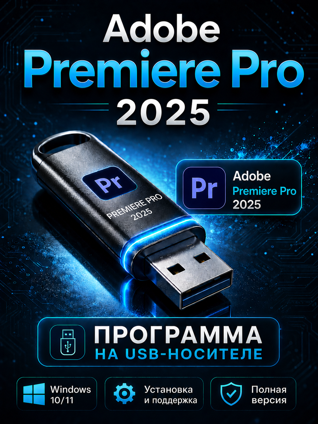 Adobe Premiere Pro 2025 для Windows 10/11 | Лицензия на USB-носителе | Моментальная доставка