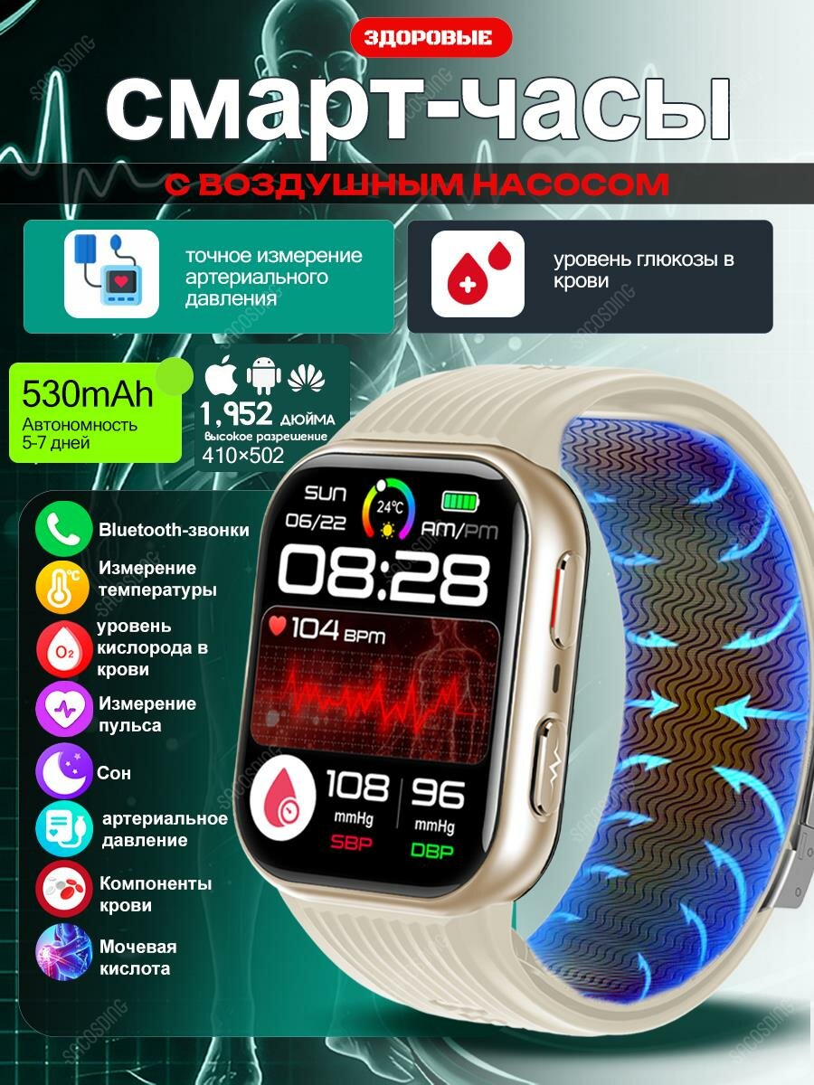 Cмарт часы с экг и измерением давления, Сигнализация о падении, AMOLED 1,952 дюйма, 530 мАч