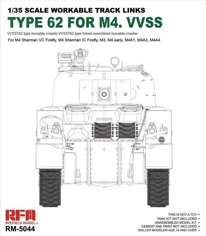Rye Field RFM 5044 1/35 подвижная гусеница Тип 62 Для m4. vvss Модель автомобиля