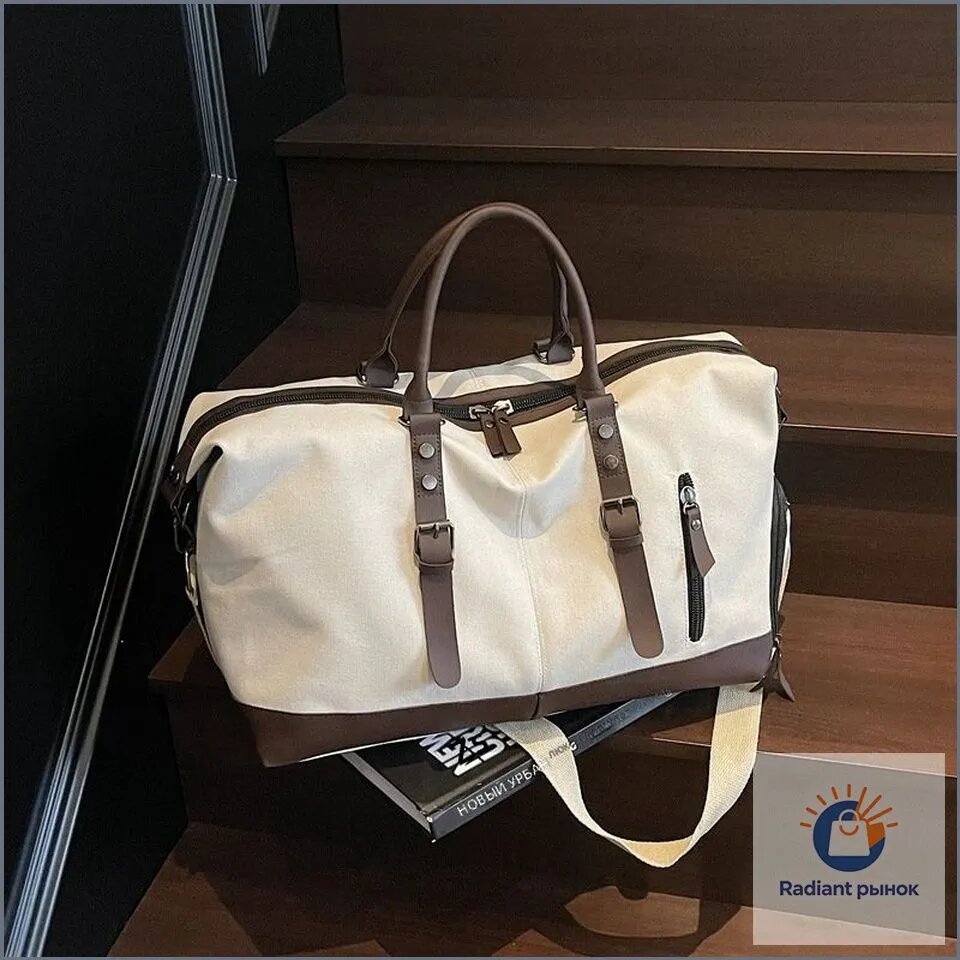 Сумка для ручной клади, парусина, размеры 50x23x30 см, светлый бежевый