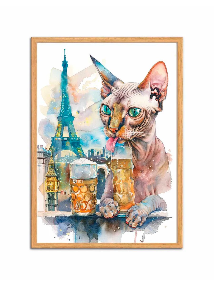 Кот Корниш-рекс Пьет пиво 5, Плакат 30x42см