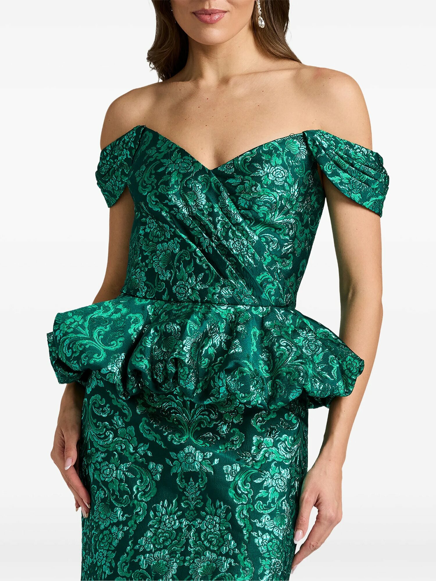 Платье Tadashi Corliss peplum damask-pattern maxi dress, размер 14 — фото 1
