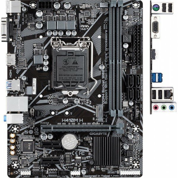 Материнская плата GIGABYTE H410M H, LGA 1200, Intel H410, 2xDDR4, 4xSATA, 1xM.2, 1xPCIe 3.0 x16, HDMI, D-Sub, 1x1Gb LAN, 3x3.5 мм, 7.1, microATX
