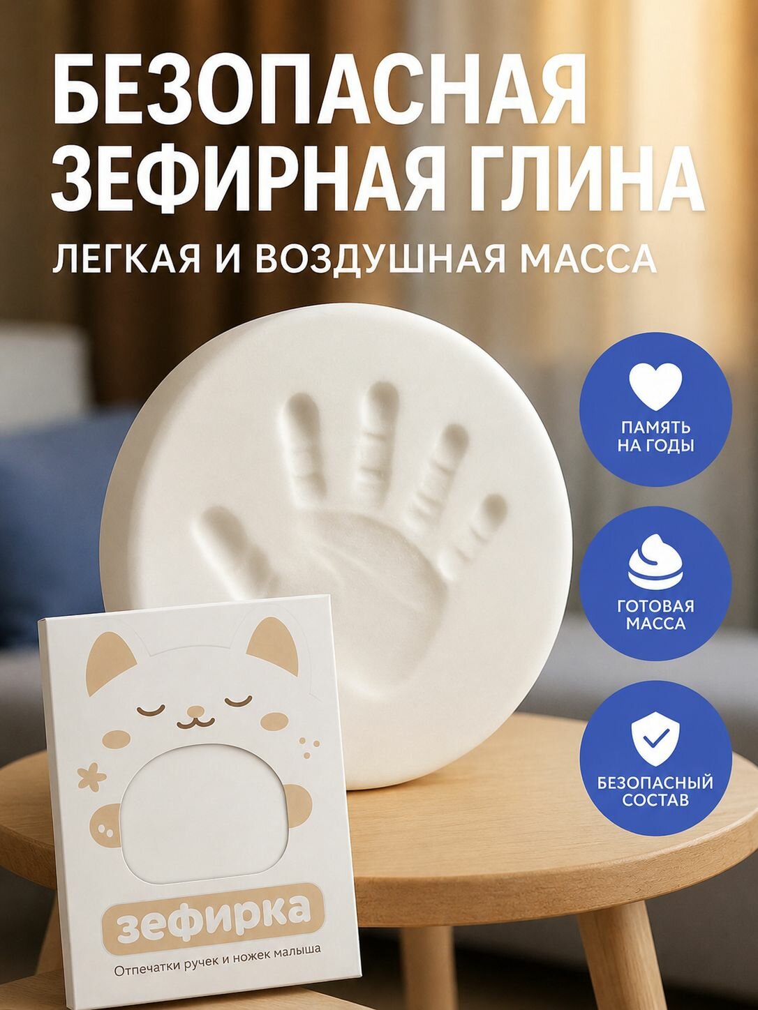Зефирная глина для создания отпечатков и слепков ручек и ножек малыша, 100 гр