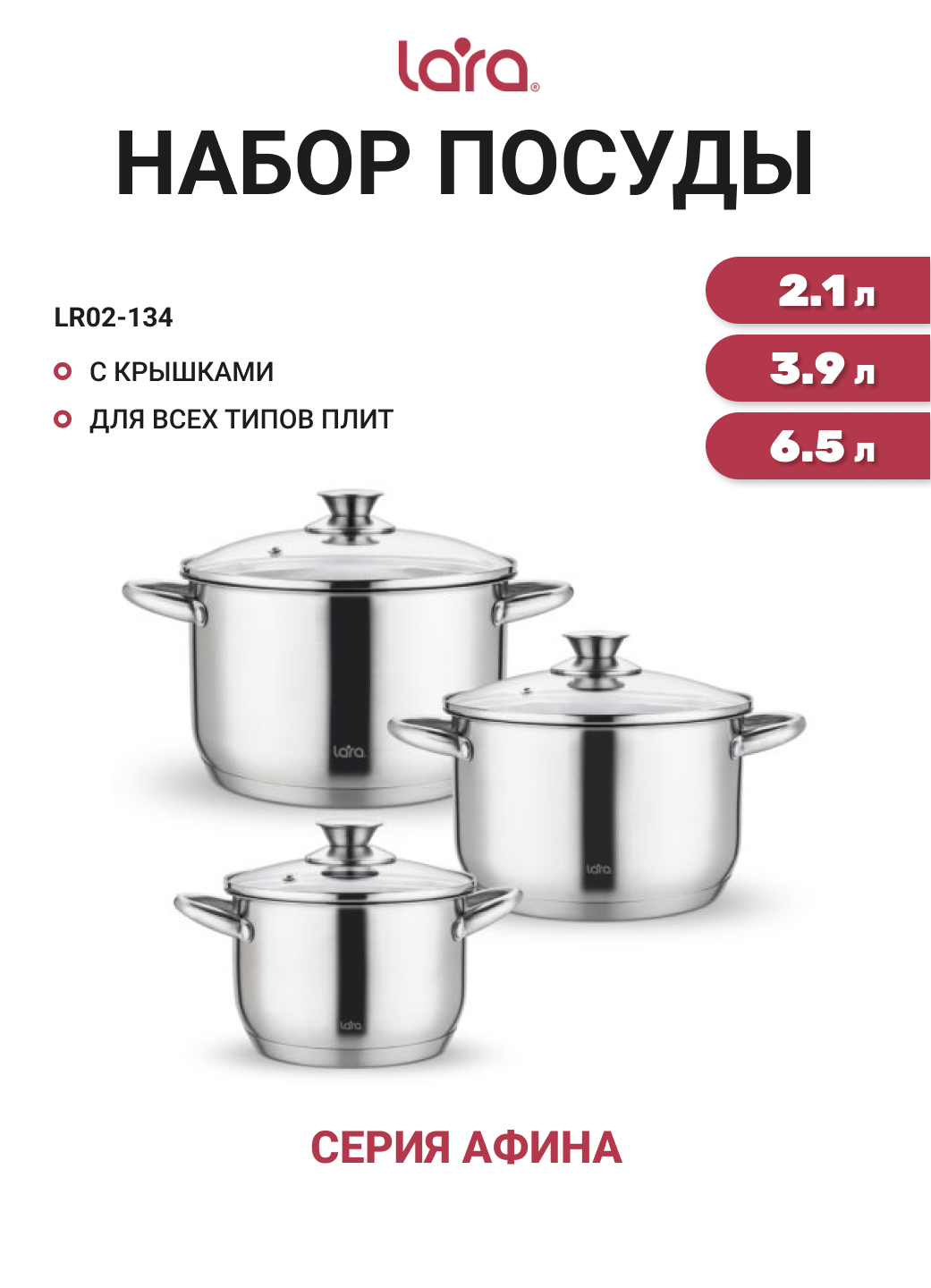 Набор посуды 6 предм. LARA, Афина, LR02-134, матовая полировка