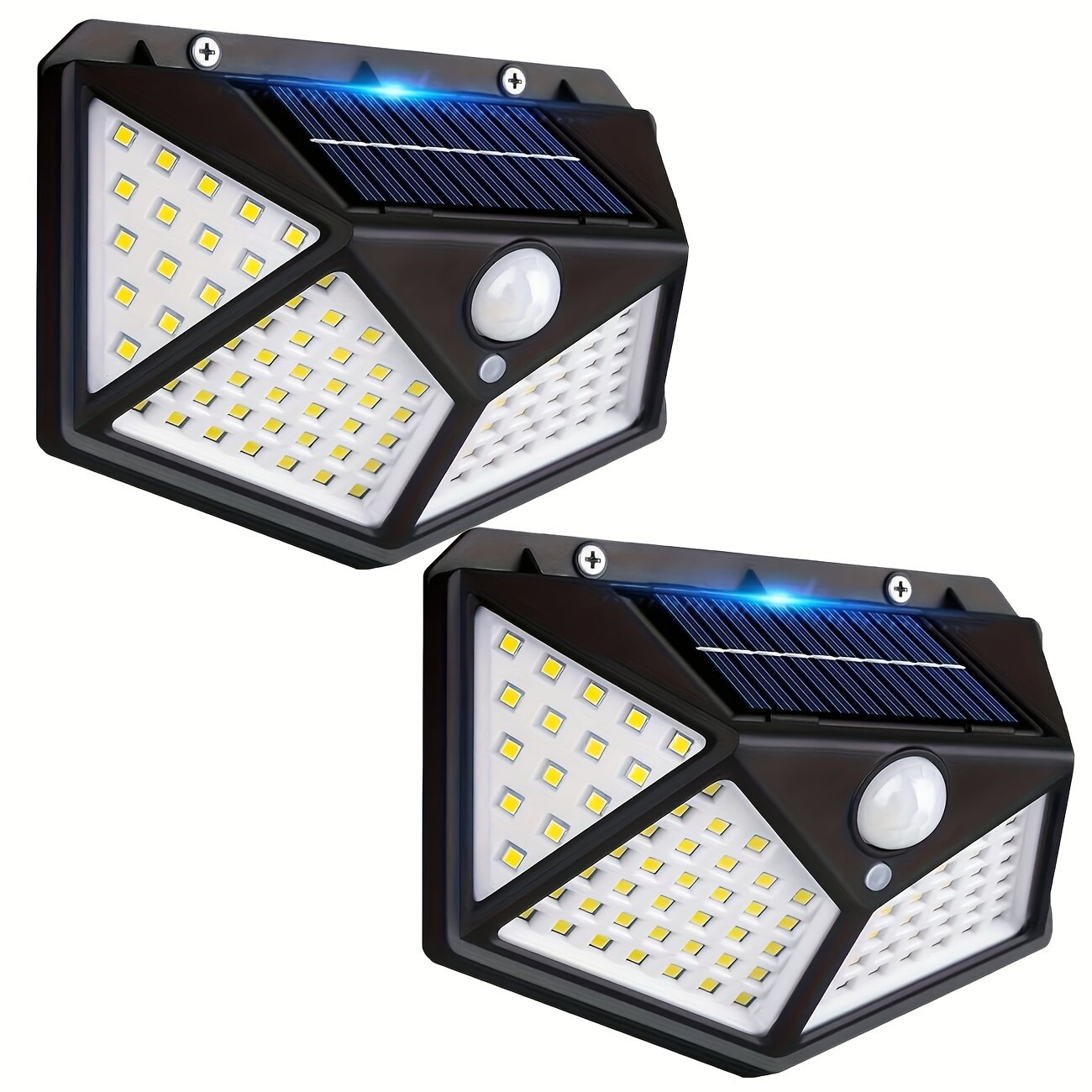 Ультраяркий морской прожектор на солнечной батарее 100LED, с интеллектуальным датчиком света, автоматическим включением ночью, четырёхстороннее освещение, датчик движения, чёрный, 2 шт.