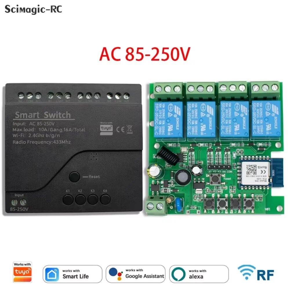 Scimagic-RC Умный Wi-Fi модуль дистанционного управления 4-канальный 4CH 85-250V Black