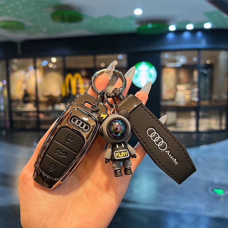 Премиум черный чехол для ключа Audi с дизайном Молнии Бегемот и логотипом веревка для A3L/A6L/A7/A8L/Q6/Q7/Q8/Q4-Etron